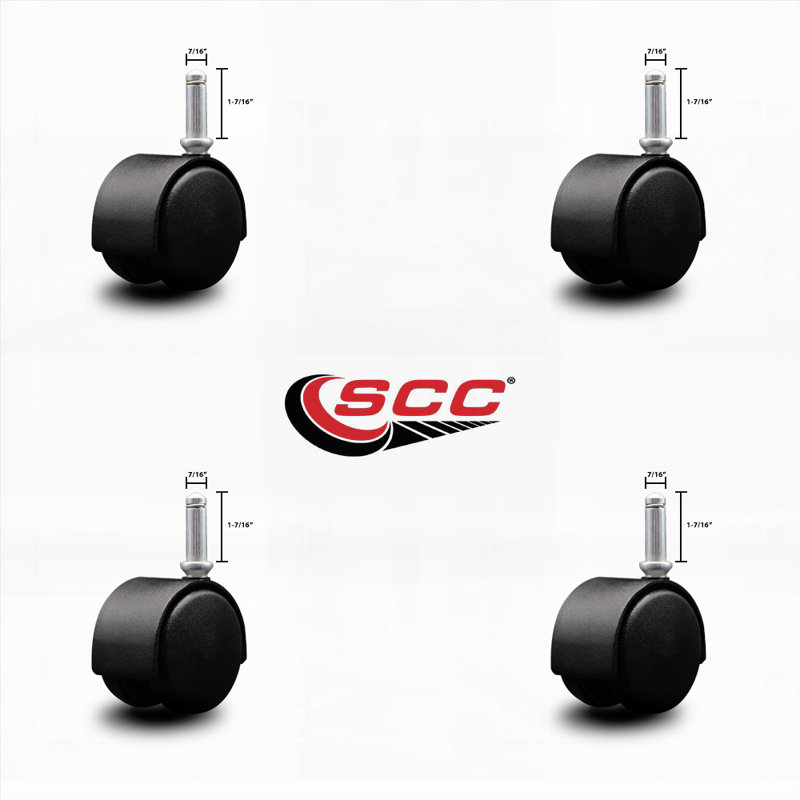 Service Caster 2 Inch Black Metal Hood Twin Wheel Caster Nylon Wheels Grip Ring Stem Set 4 SCC ...